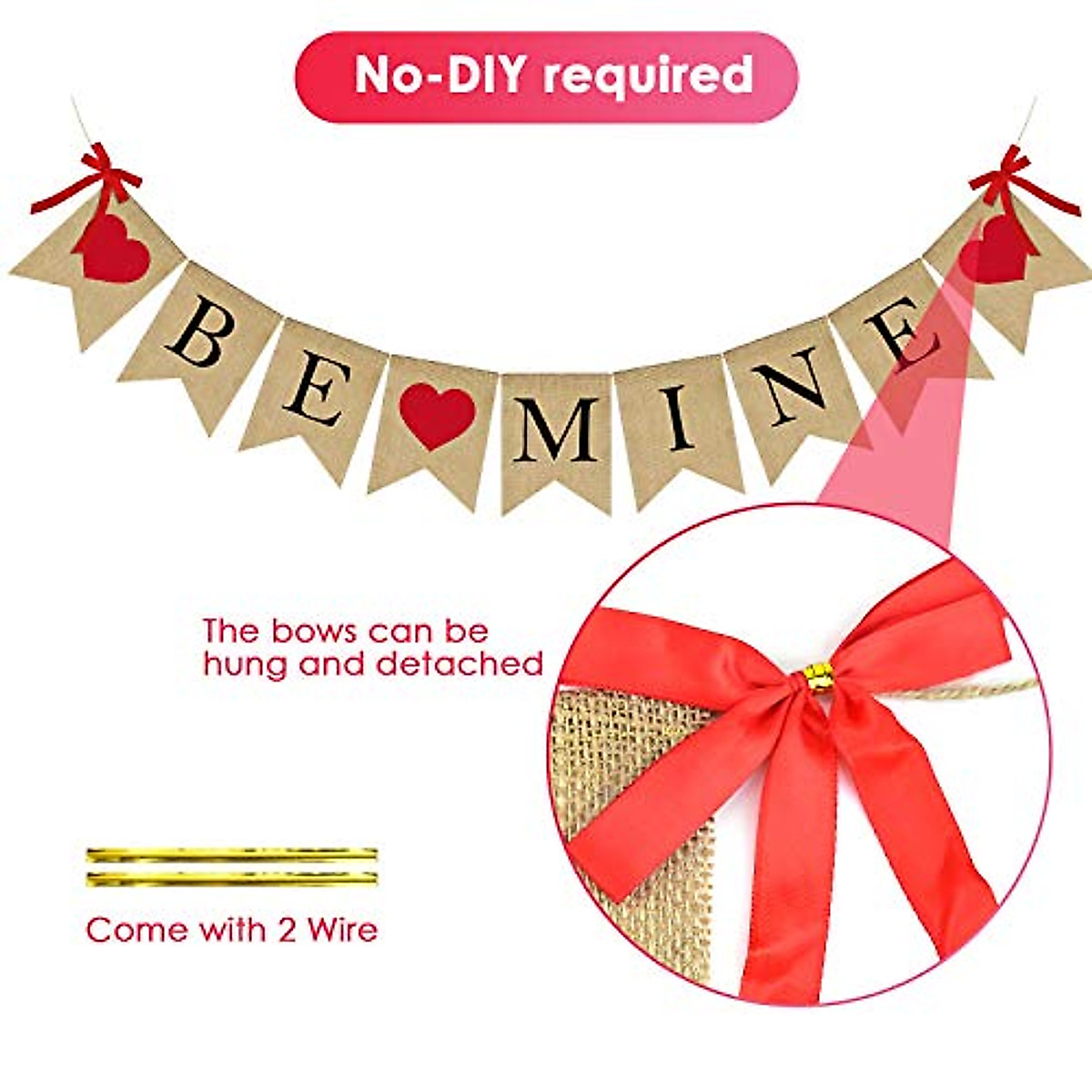 Be Mine Burlap Banner Happy Anniversary Decorations Wedding Anniversary Banner with Heart Sign Proposal Burlap Banner Wedding Party Anniversary Day Indoor/Outdoor Weeding Decorations Supplies