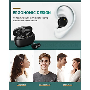 LASUNEY Bluetooth 5.0 True Wireless Earbuds with Charging Case, 60H Cyclic Playtime Waterproof Stereo Headphones with mic, in-Ear Earphones Headset for Sport