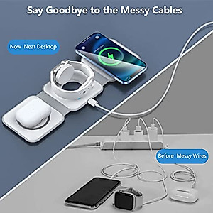 3 in 1 Magnetic Foldable Wireless Charger,3 in 1 Charging Station for Multiple Apple Devices-Travel Charging Pad Dock,for iPhone14/Pro/Max/Plus/13/12 AirPods 3/2/Pro,iWatch(Adapter not Included)