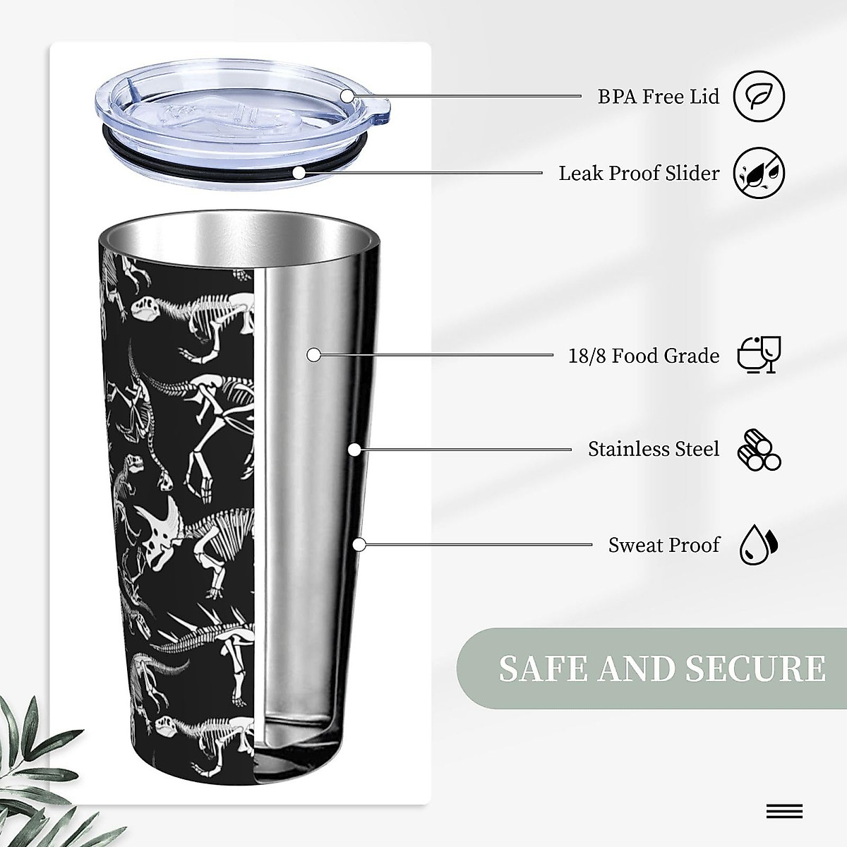 Worltoldb Dinosaur 20oz Insulated Stainless Steel Tumbler With Lids And Straws Stainless Steel Double Wall Vacuum Insulated Travel Coffee Mug Leak-Proof Lid & Flip Lid For Hot And Cold Drinks