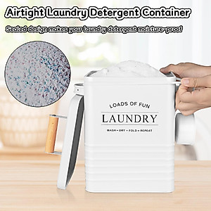 Metal Laundry Powder Detergent Container for Laundry Room Organization and Storage, Large Airtight Laundry Soap Dispenser with Scoop and Handles, Modern Farmhouse Laundry Pods Container, White