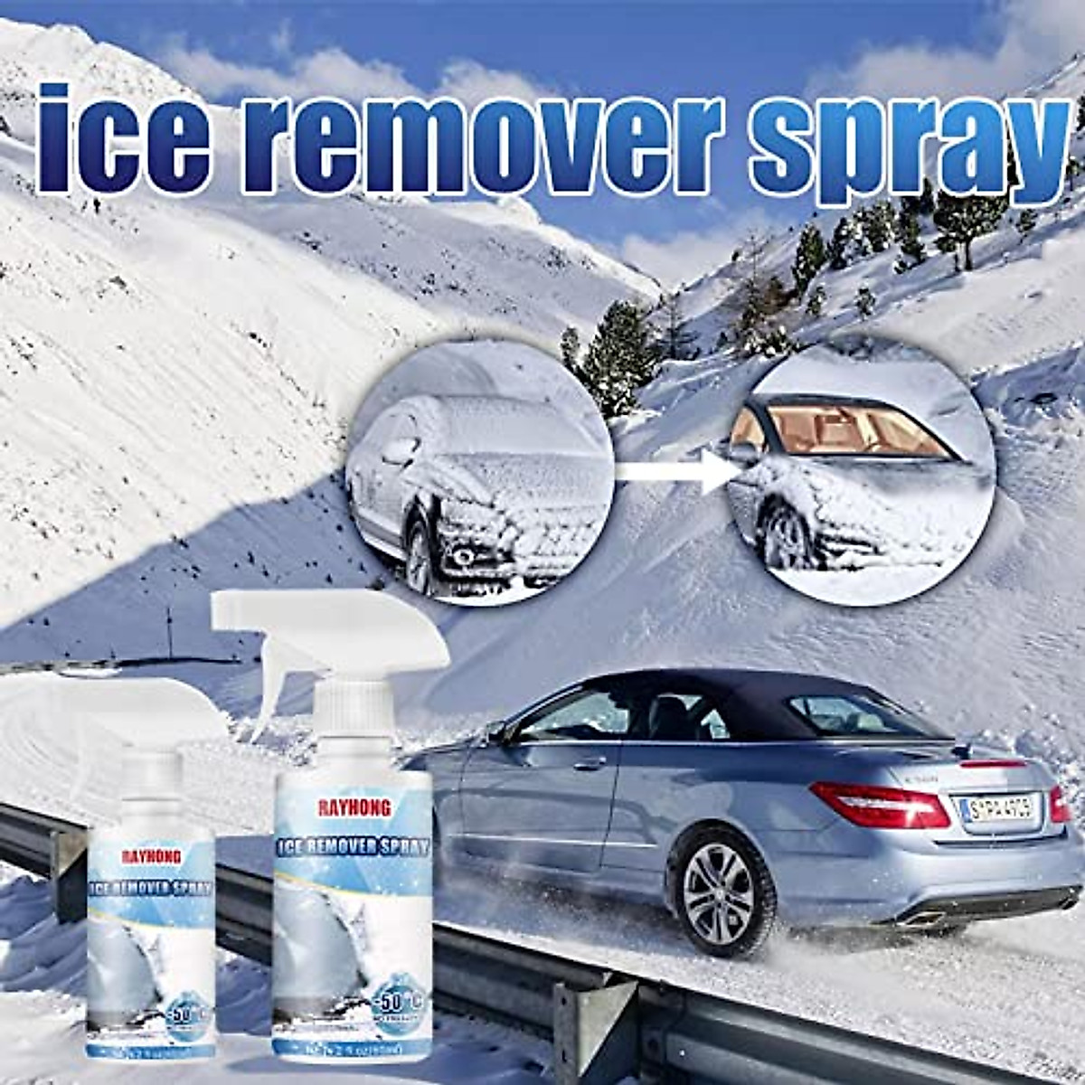 Defrosting De-Icer Spray for Car Windshield Windows Wipers and Mirrors, Agent Ice Melting, Quickly and Easily Melts, Multifunctional Automotive Glass Snow Remover (Without rag)