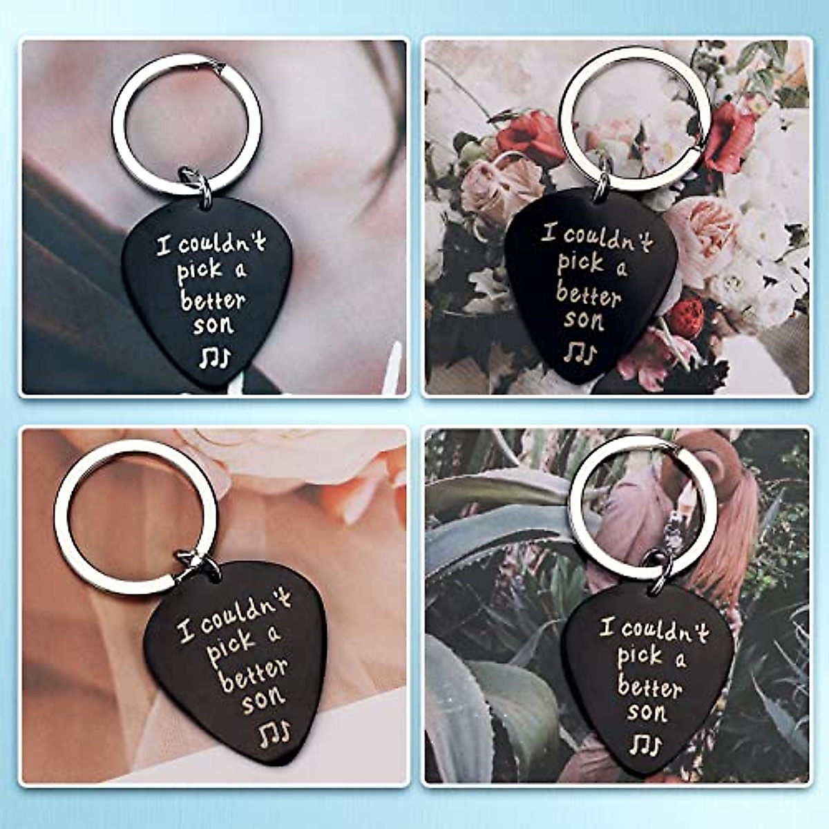 Guitar Pick Son Keychain Gift from Mom Dad I couldn’t Pick a Better Son Keychain Cute Funny Mini Adult Key Ring Special Engraved Charm Pendent Men Present for Birthday Christmas Gift