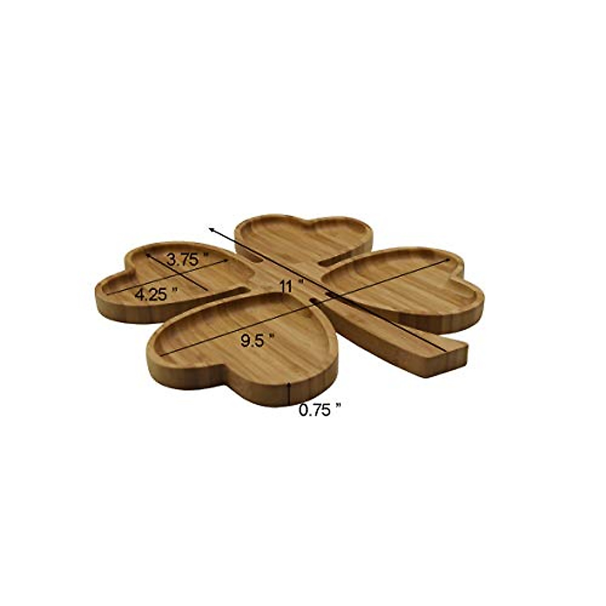 JB Home Collection 4571, Four Grids Romantic Wedding Heart Shaped Leave Design Bamboo Fruit Snack Serving Tray Plate Appetizer Section Platter