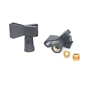 ZRAMO Pack of 2 Universal Adjustable Microphone Butterfly Clip with Gold Brass and Adapter Fix on Mic Stand with 5/8 Inch Thread