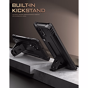 Poetic Revolution Case Compatible with Galaxy S22 Ultra 5G 6.8 inch, Full Body Rugged Shockproof Protective Cover Case with Kickstand, Built-in Screen Protector Work with Fingerprint ID, Black