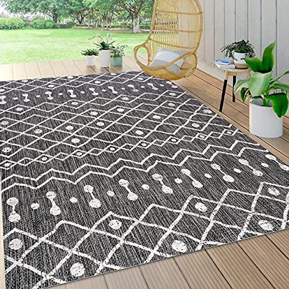 JONATHAN Y SMB131E-3 Nokat Tribal Bohemian Indoor Outdoor Area-Rug Bohemian Rustic Easy-Cleaning Bedroom Kitchen Backyard Patio Non Shedding, 3 X 5, Black/Ivory