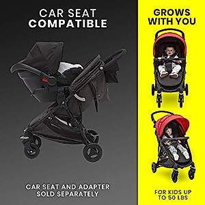 Jeep Gemini Stroller by Delta Children - Full of Features: Easy One-Hand Fold, Recline, Lightweight, Oversized Canopy, 2 Cup Holders, Shock Absorbing Frame, Grey Tweed with Red