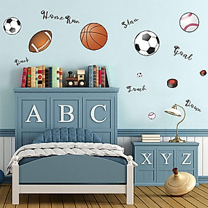 Sports Wall Decals Soccer Decal for Wall Rugby Wall Decals Baseball Wall Decor Basketball Decal Removable Peel and Stick Wall Decals Football Sticker for Boys Room