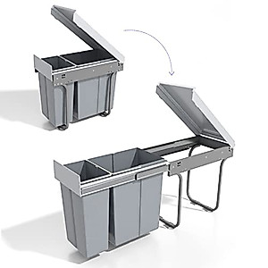 tonchean Pull Out Trash Can Under Cabinet 20 Quart + 10 Quart Under Sink Trash Can Double Sliding Trash Can Kitchen Pull Out Recycling Bin Waste Container for Garbage Classification