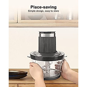 Food Processor, VASTELLE Electric Food Chopper for Meat, Vegetables, Fruits and Nuts, 8 Cup Glass Bowl Food Grinder with 2 Speed, Grey