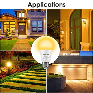 Ajuns Dusk to Dawn Bug Bulb Outdoor Sensor Yellow Bug Light Bulbs Automatic On/Off，for Terrace, Deck, Backyard, Porch, 7W Yellow Lights 2000K, 2 Packs
