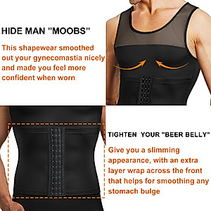 MOLUTAN Mens Compression Shirt Slimming Body Shaper Vest Sleeveless Waist Traner Workout Tank Top Tummy Control Shapewear (Black, Large)