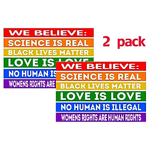 2 Pcs We Believe Womens Rights are Human Rights Love is Love Bumper Stickers for Car,Gay Pride Black Lives Matter Rainbow Flag Sticker for Trucks Window Laptop Waterproof Décor 6X4 in