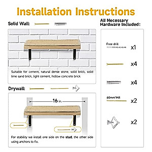 FUKUMARU Cat Wall Shelves, 16 x 10 Inch Cat Wall Furniture with Sisal Mat, Solid Rubber Wood Floating Wall Shelf with Upgraded Installation, Cat Window Perch for Sleeping, Playing and Scratching