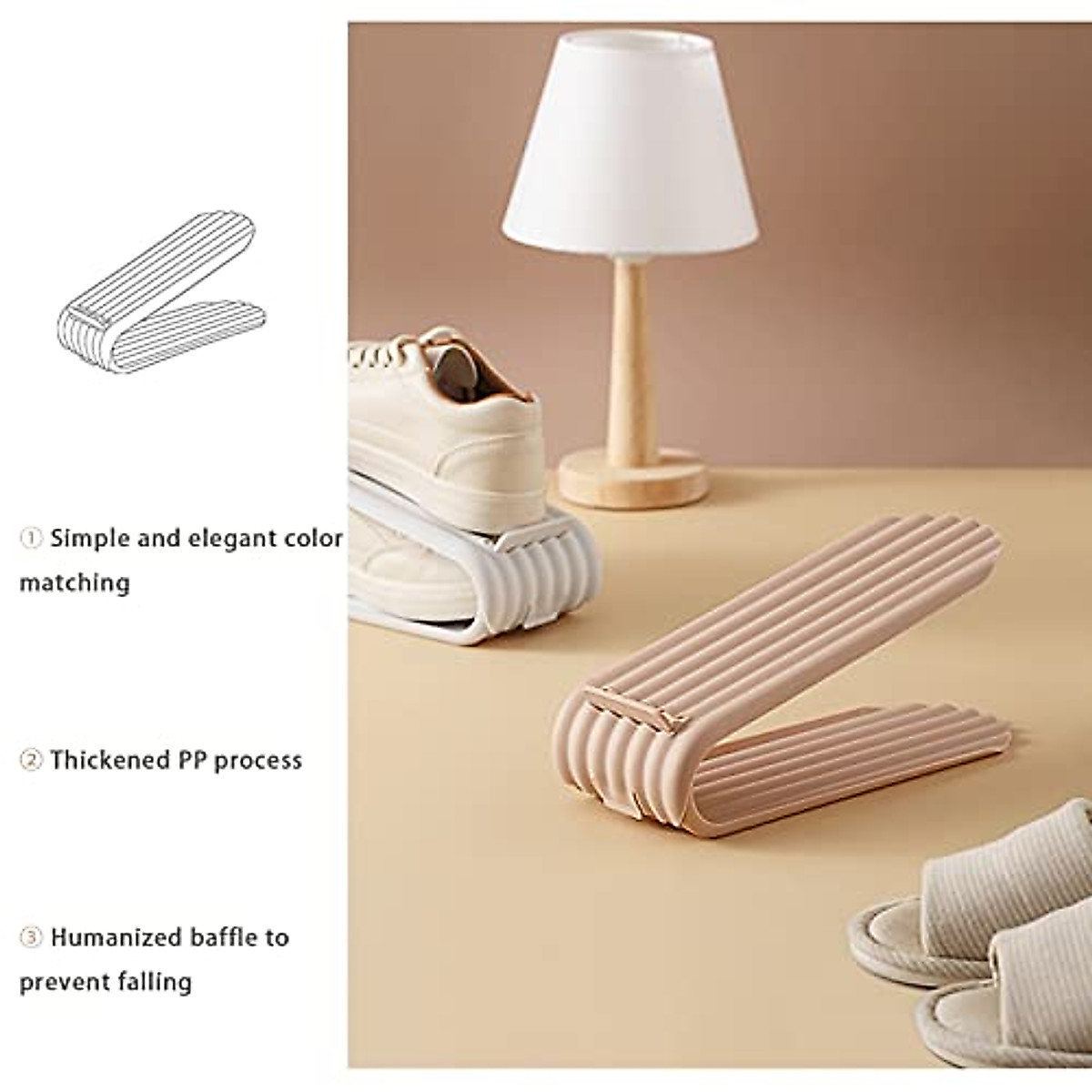 Shoe Racks ZXK Shoe Slots Organizer Stackable Shoe Stackers Adjustable Double Deck Holder for Closet Space Saver Easy Shoe Organizer(10-Pack), Gray