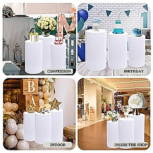 ZCEBGIG 3Pcs Cylinder Stands for Party Cylinder Pedestal Stands for Parties Cylinder Tables for Parties Wedding Pillars Baby Shower Dessert Tables Birthday Party Event Decor (Round-White-3Pcs)