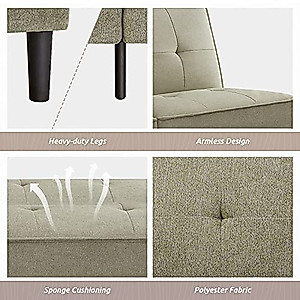 IULULU Futon Bed Convertible Sleeper Sofa with Armless Design, Modern Recliner Lounge Couch for Small Space, Olive