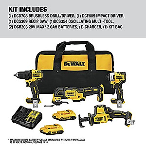 Dewalt DCK489D2 ATOMIC 20V MAX Brushless Lithium-Ion Cordless 4-Tool Combo Kit (2 Ah)