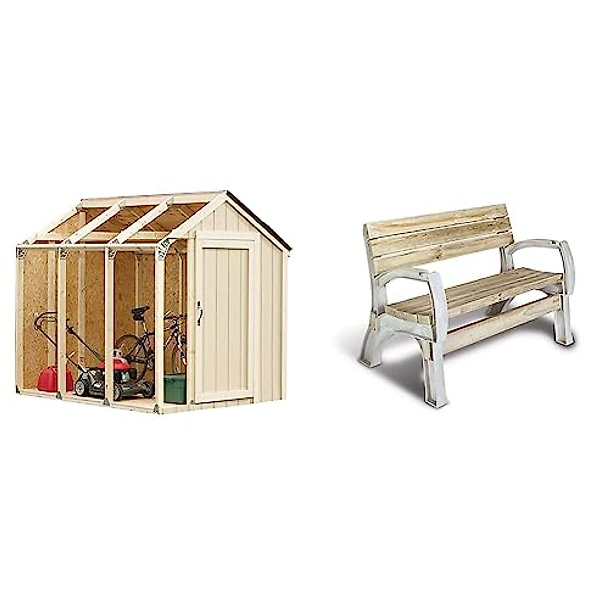 2x4basics 90192MI Custom Shed Kit with Peak Roof, 2x4 & 2x4basics 90134ONLMI Hopkins, 6" D x 40" W x 33" H, AnySize Chair or Bench Ends, Sand