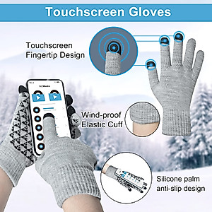 Winter Beanie Hats Scarf Gloves Set Thick Warm Slouchy Beanies Hat Knit Skull Cap Neck Warmer for Men Women, Light Grey