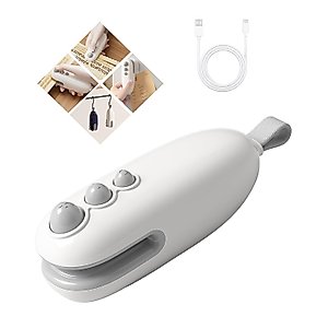 Mini Bag Sealer, 2 in 1 Chip Bag Sealer with Cutter, Rechargeable Bag Sealer Heat Seal, Portable Resealer Machine for Plastic Bags Food Storage Snacks Freshness (White,1pack)