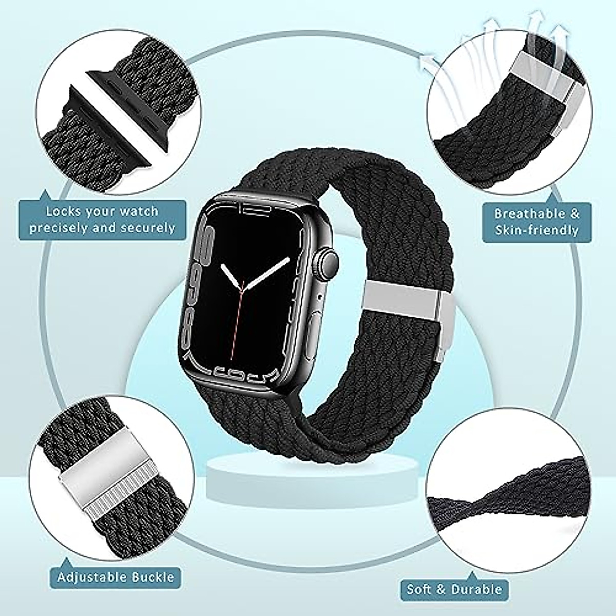 TINICR Braided Solo Loop Band Compatible with Apple Watch 49mm 45mm 42mm 41mm 40mm 38mm, Elastic Adjustable Nylon Strap for iWatch Series Ultra SE 8/7/6/5/4/2/1 (42mm/44mm/45mm/49mm, Multi-Color)