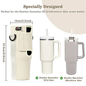 Nuovoware Water Bottle Carrier Bag Fits Stanley Quencher H2.0, 40OZ Bottle Pouch Holder with Adjustable Shoulder Strap, Neoprene Water Bottle Holder for Hiking Travelling Camping, Rose Quartz Color