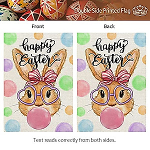 CROWNED BEAUTY Happy Easter Bunny Garden Flag Bubbles 12x18 Inch Double Sided for Outside Burlap Small Yard Holiday Decoration CF703-12