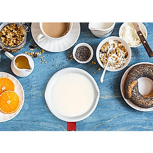 YumCute Home Enamel Milk Pan with Dual Pour Spout Butter Warmer Milk Pot for Stove Top Healthy White Enameled Inside Coating Iron 1QT Small Soup Pot with Wooden Handle Handy Pot (Red)