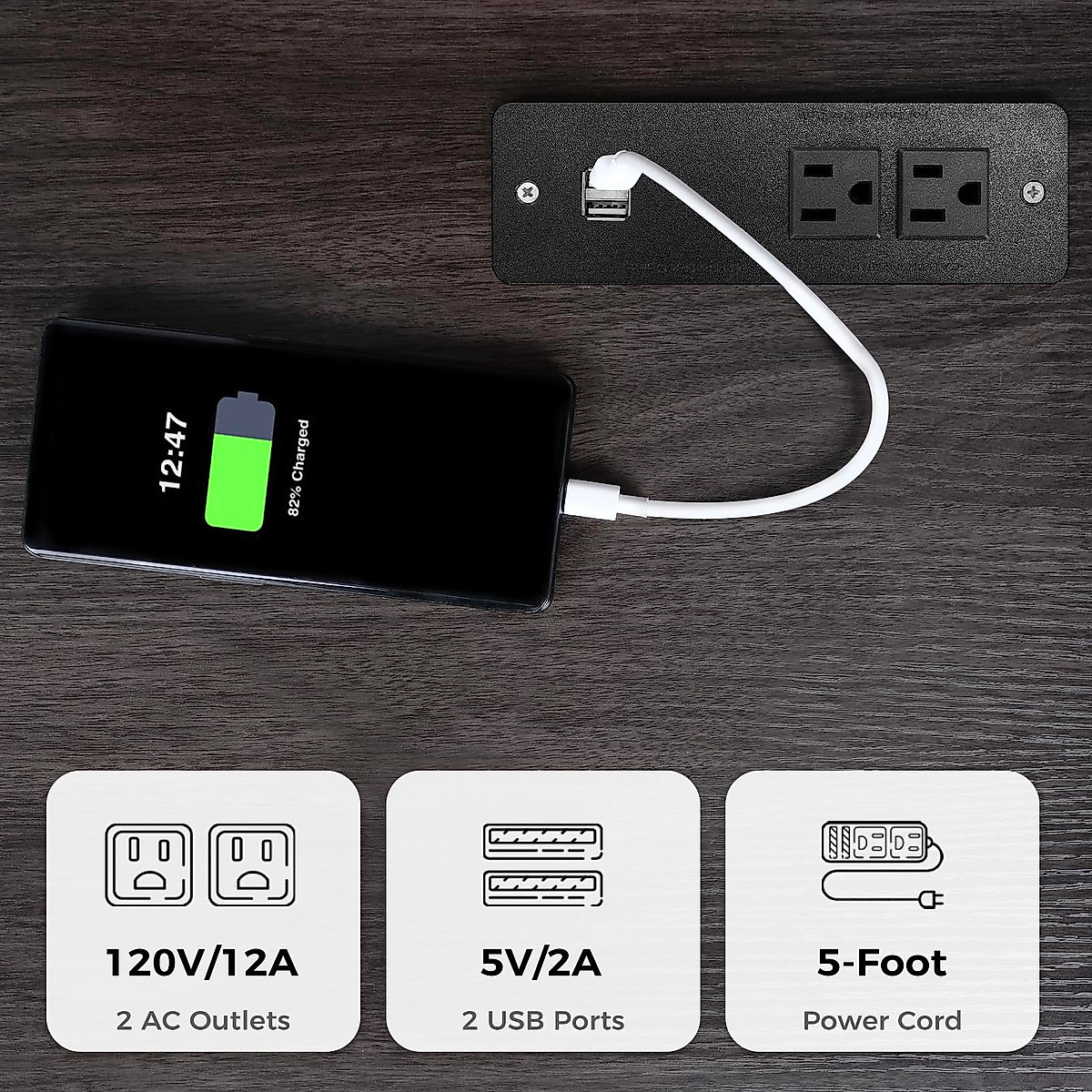 INFANZIA Vinyl Record Player Stand, Large Wooden Turntable Stand Holds Up to 200 Albums, Mid-Century Record Storage with Power Outlets, Record Organizer Cabinet for Living Room, Bedroom, Office