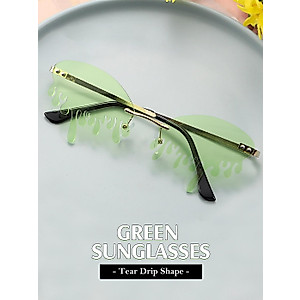 GEMILY Fashion Green Sunglasses Tear Dripping Glasses Novelty Shape Flame Outdoor Eyewear Oval Festival sunglasses for Women and Girls