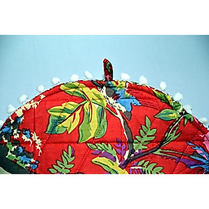 Tea Cozy Cotton Vintage Floral Tea Cosy for Teapots Keep Warm Teapot Cover Insulated Kettle Cover Tea Cozies with pom pom (Red Bird with white pom pom)