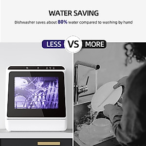 FIREGAS Portable Countertop Dishwasher, 5 L Built-in Water Tank & Inlet Hose, 6 Washing Programs Mini Dishwasher with Air-Dry Function and LED Light for Apartments, Dorms and RVs