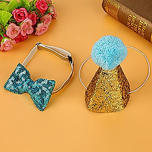 Dog Birthday Bandana Scarf,Cat Bandana for Cats,Small Cat Dog Birthday Party Supplies, Birthday Party Hat with Cute Bowknot Accessories for Cats Small Dogs,Outfit for Birthday Party(Blue)