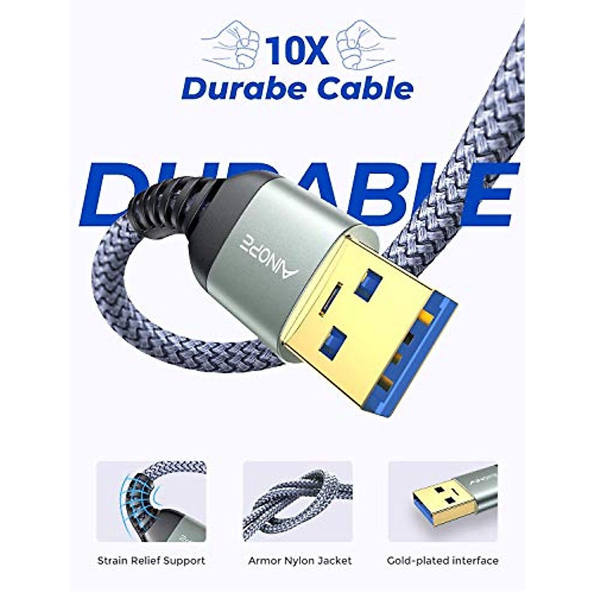 AINOPE [2 Pack] USB 3.0 Cable, USB to USB Cable, USB A Male to Male Cable [3.3FT+ 3.3FT] [Never Rupture] Double End USB Cord Compatible with Hard Drive Enclosures, DVD Player, Laptop Cooler and More