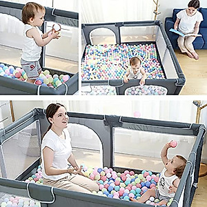 71x59in Large Baby Playpen- Play Yard for Babies Toddlers- Portable Baby Fence Indoor with Door- Anti-Fall Activity Center with Ocean Balls Pull Rings Storage Bag