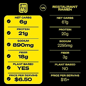 immi Black Garlic "Chicken" Ramen, 100% Plant Based, Keto Friendly, Low Carb, High Protein, Packaged Noodle Meal Kit, Ready to Eat, 6 Pack