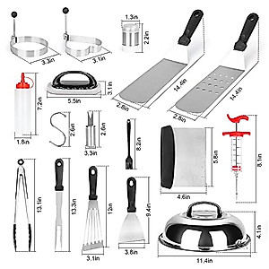 Griddle Accessories Kit, 34Pcs Extra Thick Flat Top Griddle Grill Set for Professional Chef Spatula Grill BBQ Set,with Oil Brush, Spatula,Scraper, Bottle, Tongs,Egg Ring,for Camping Outdoor Grill