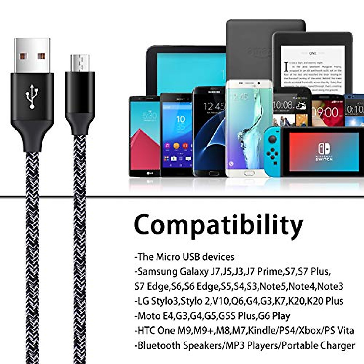 Android Charger for Samsung Galaxy J7 Prime/Crown/Star/Sky Pro/Pro/Perx,J3 Orbit,J2,J7 V,J6 Plus,J5,J4 Core,S7 S6 S5 A10 A6 Note 5 4,LG K40 K30 K20, Phone Wall Charger + Fast Charging Micro USB Cable