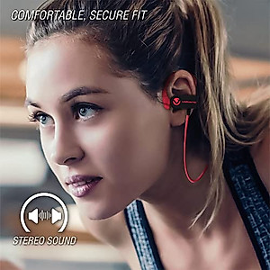 Volkano Wireless Workout Earphones, Wireless Headphones Workout with Over Ear Hook for Running, Rechargeable Earbuds 3HR Playback & Micro USB Charger, Inline Button Control [Red/Black] - Race Series