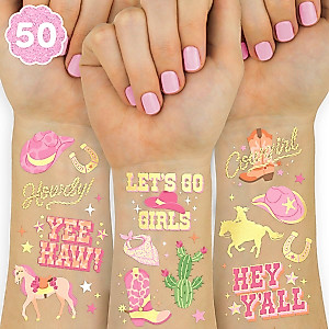 xo, Fetti Cowgirl Temporary Tattoos - 50 Gold Foil Styles | Birthday Party Decorations, Giddy Up Cowgirl Accessory, Rodeo Western Theme Favor, Nashville Gift + Cow Print Supplies, Baby Shower