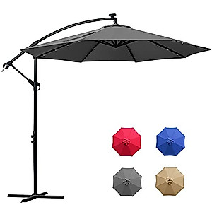 Sunnyglade 10Ft Solar LED Outdoor Adjustable Offset Cantilever Hanging Patio Umbrella with Cross Base for Backyard, Garden, Lawn and Garden