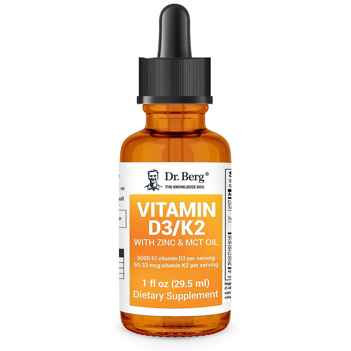 Dr. Berg Liquid Vitamin D3 & K2 Supplement - For Bone, Teeth, Mood & Immune Health - Vitamin D3 & K2 Drops for Adults - 1 fl oz