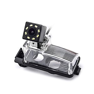 eHANGO Car Rear View Camera with 4 Pin to RCA Cable Bracket License Plate Lights Housing Mount for Nissan Versa Nissan Tiida Nissan Livina Pulsar Nissan Latio Nissan 350Z 370Z (8 LED Angle)