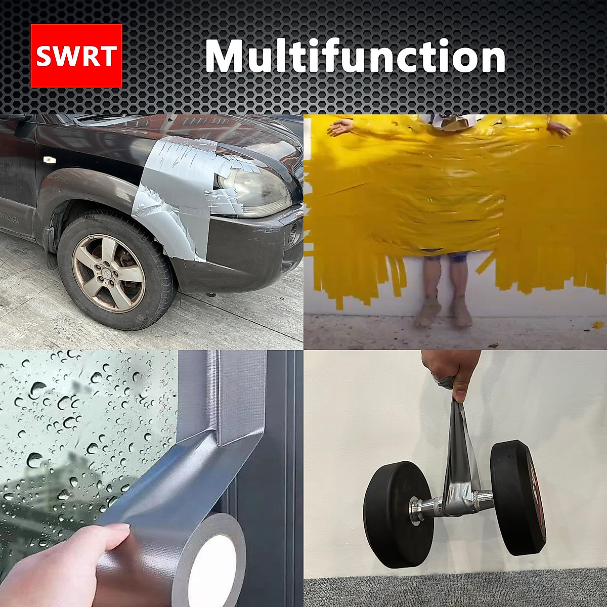 SWRT 2Inch 180ft/60yd Black Heavy Duty Duct Tape Strong Adhesive,2-Pack Duct Tape Heavy Duty Waterproof All Weather Black Duct Tape No Residue Sealing & Patching for Indoor&Outdoor Repair