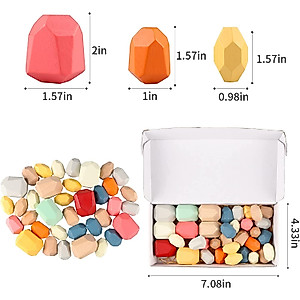 AAA777USA Montessori Stacking Wooden Rocks Balancing Stone Preschool Educational Sensory Toys for Toddlers 3 4 5 Year Boys and Girls – Building Block Set 36 pcs
