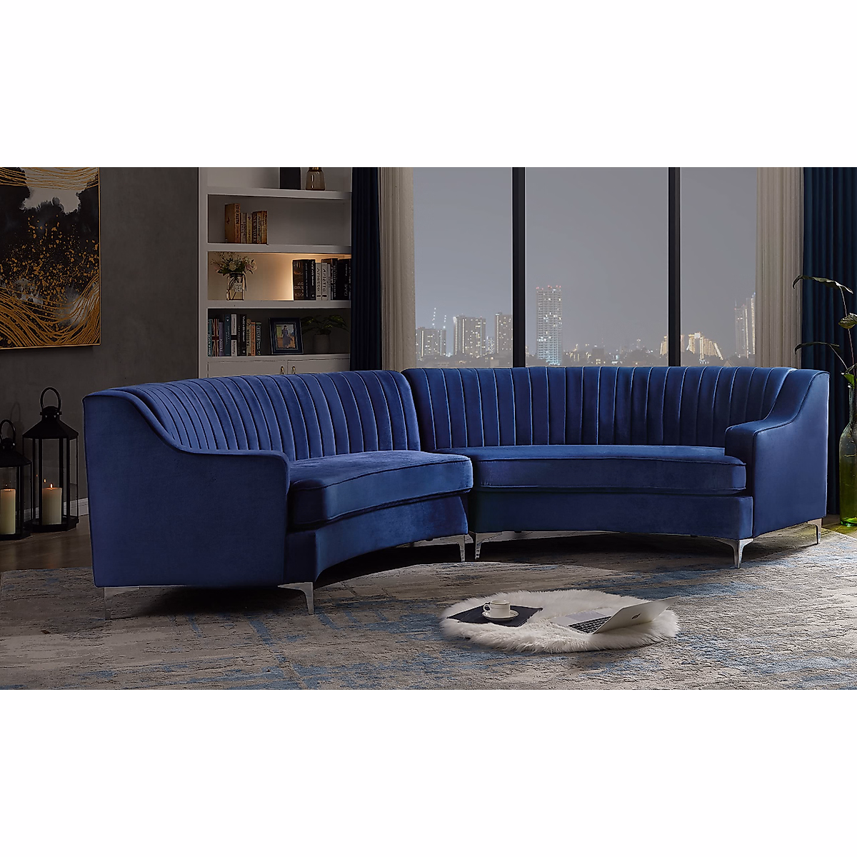 Eafurn 140.94" Symmetrical Curved Modular Sectional Sofa, 6 Seaters Oversized Semi Circular Couch with Metal Legs and Pillows, Modern Tufted Corner Sofa&Couch for Living Room Apartment Big Places