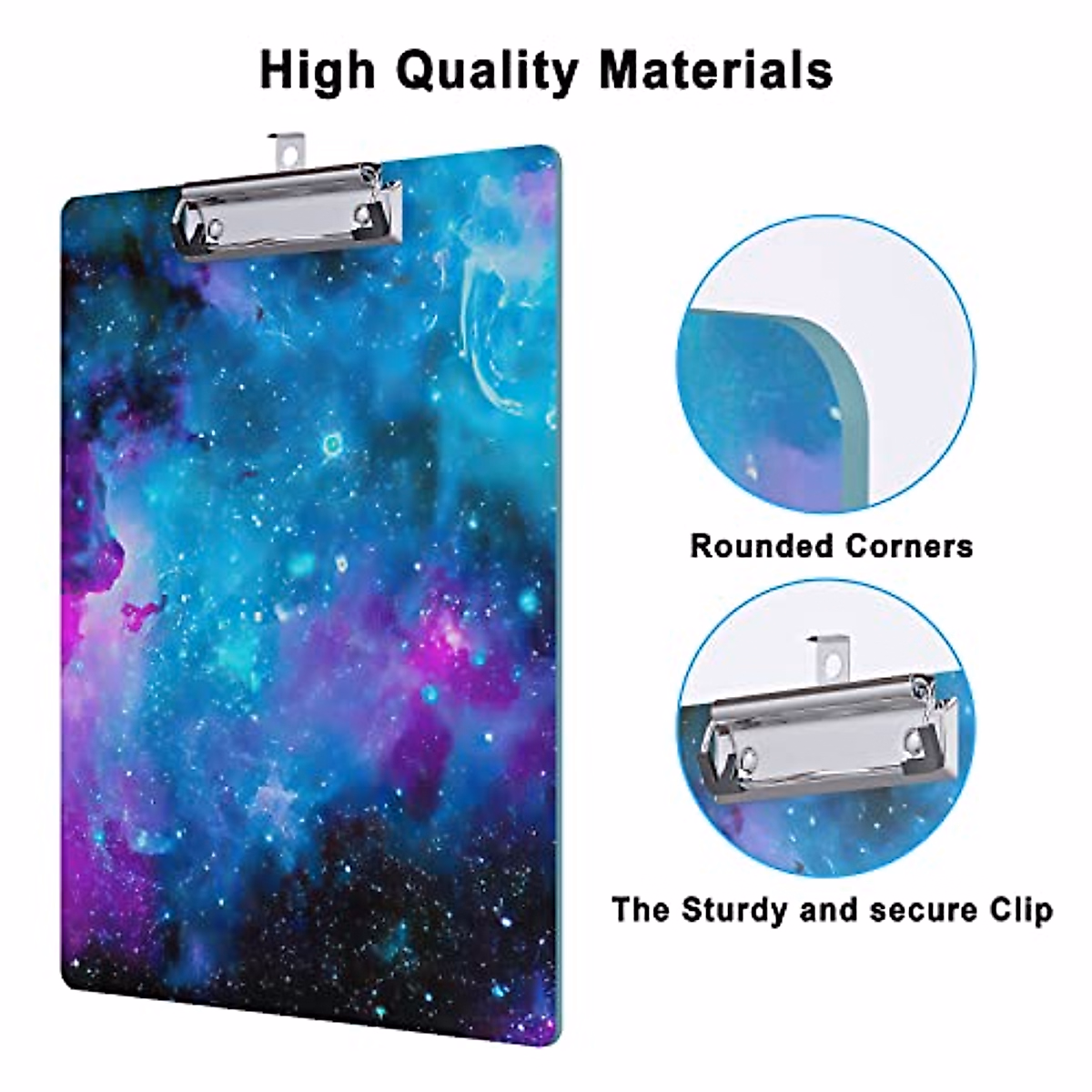 Cute Clipboard Wood Design Decorative A4 Letter Size Clipboards for Office, Standard Size 9" x 12.5" with Low Profile Metal Clip - Nebula Galaxy