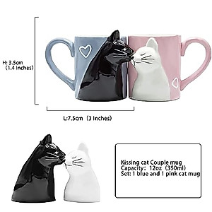 BigNoseDeer Couple Gifts Kissing Cat Coffee Mug Set Engagement Gifts for Couples Wedding Gifts 2023 Gifts for Boyfriend and Girlfriend,Anniversary Gift for Couple Blue and Pink Cat Mug for Cat Lovers